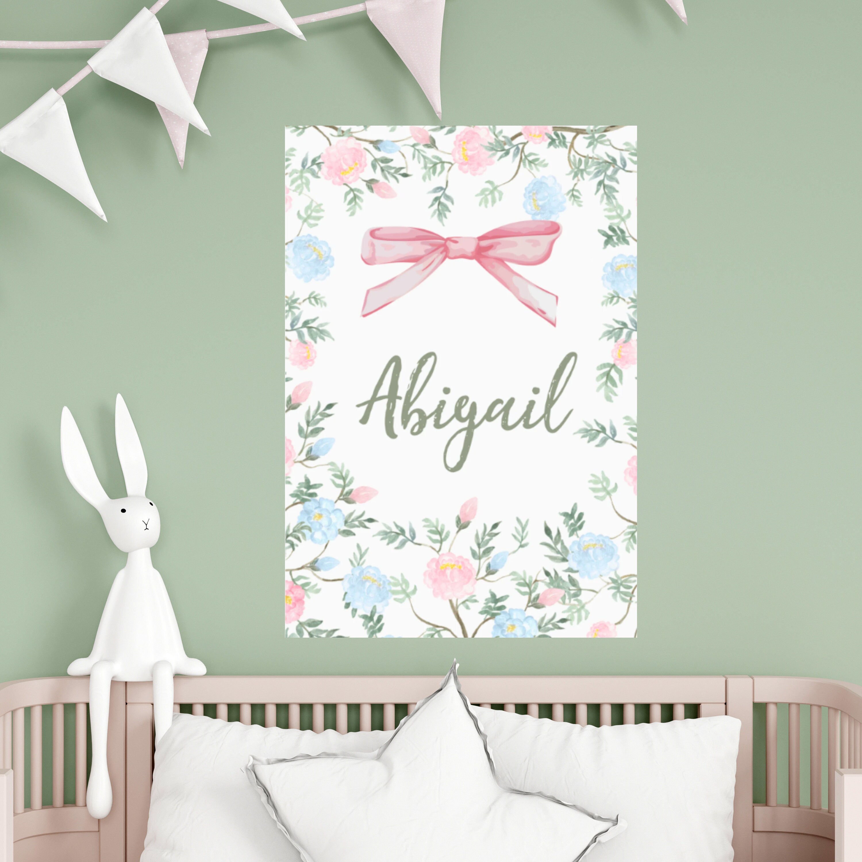 Grandmillennial Name Sign Girl Heirloom Print Ribbon Wall Hanging ...