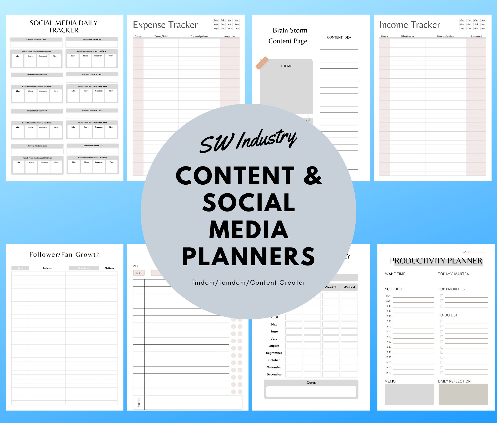 Content Planner Social Media Tracker Content Printable Editable Sheets ...
