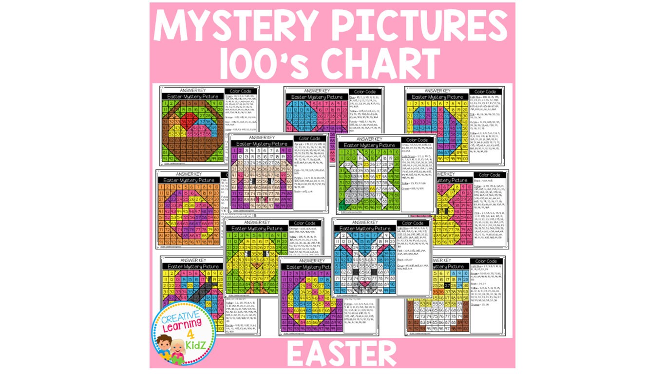Easter Mystery Pictures 100's Chart Color by Number - Etsy