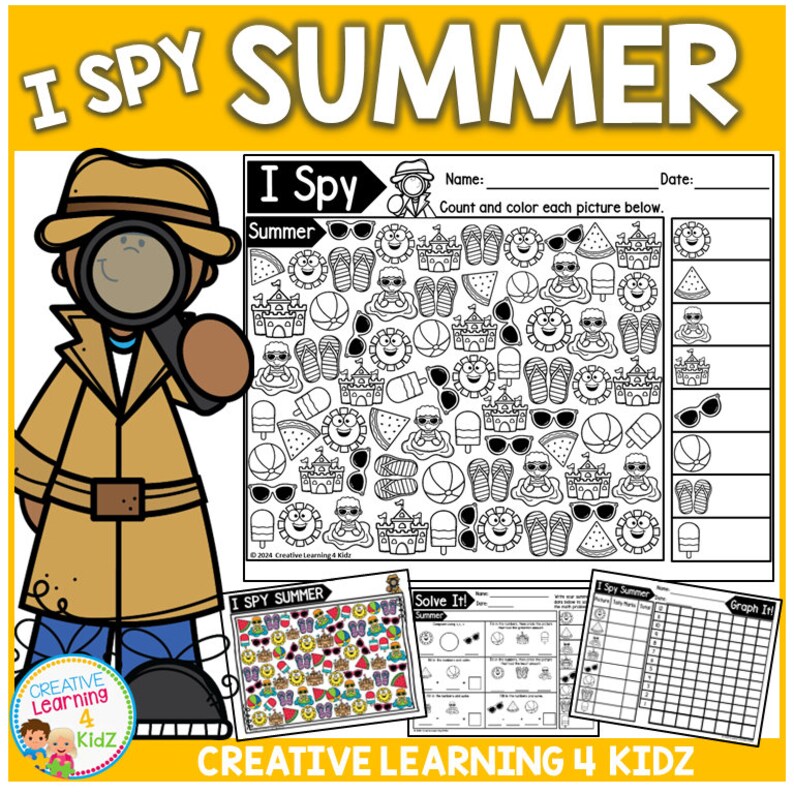 I Spy Summer Worksheets | Counting, Graphing & Tally Mark Math ...