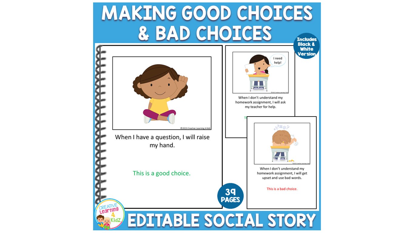 Social Story Making Good & Bad Choices (editable) Book Special ...