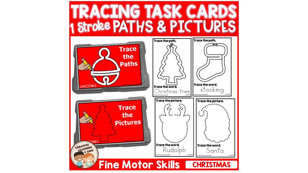 Christmas 1-stroke Tracing Paths and Pictures Task Cards - Etsy