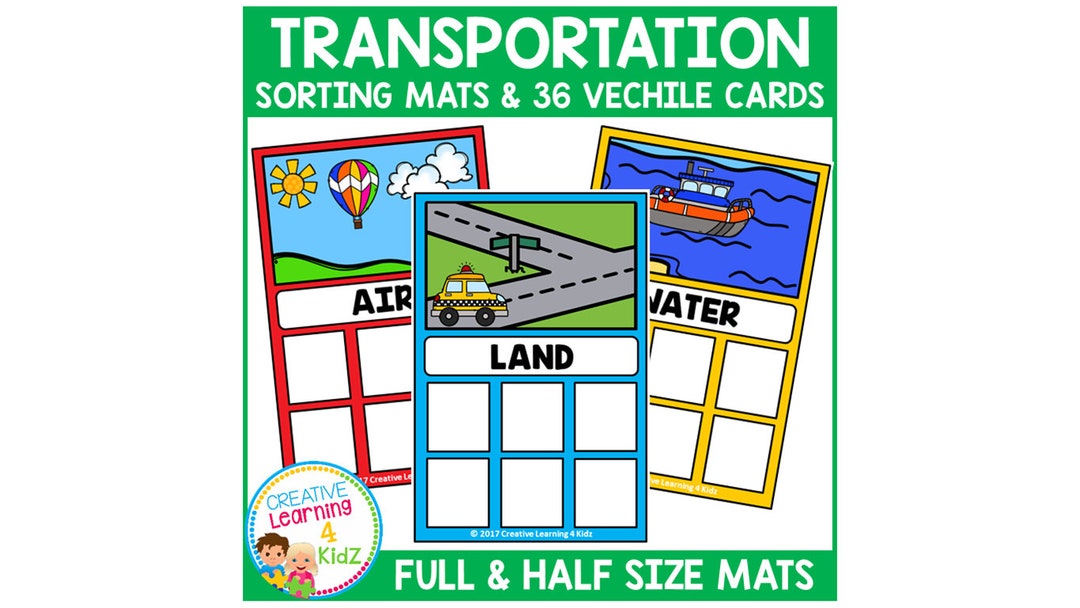 Transportation Sorting Mats Vehicle Cards Land Air Water Activity Early ...