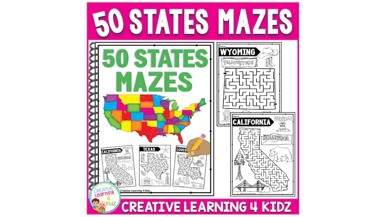 50 States Mazes Activity | USA Geography & Landmarks Worksheets - Etsy
