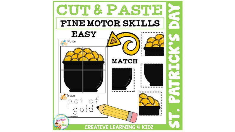 Cut and Paste Fine Motor Skills Puzzle Worksheets: St. - Etsy
