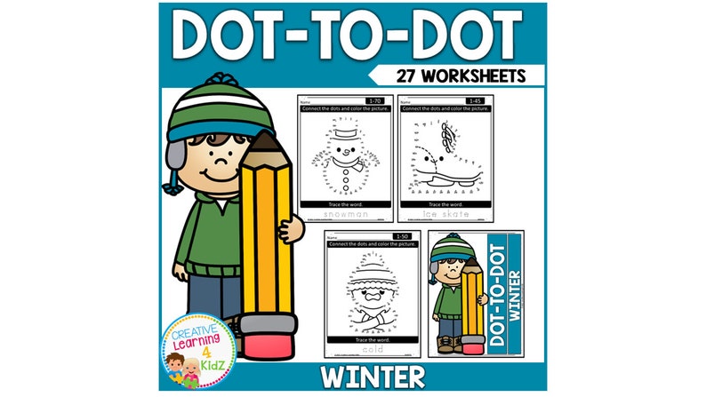 Winter Dot to Dot Worksheets Counting Numbers Connect the Dots 2 - Etsy