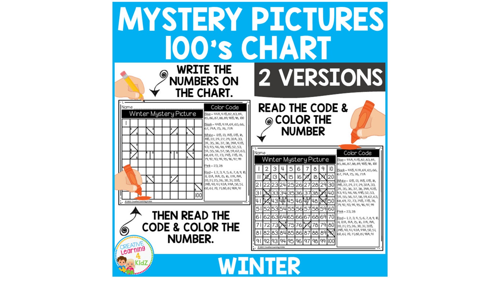 Winter Mystery Pictures 100's Chart Color by Number - Etsy