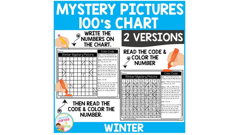 Winter Mystery Pictures 100's Chart Color by Number - Etsy