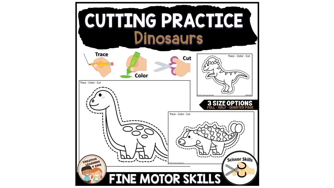 Cutting Practice Dinosaurs Scissor Skills Worksheets Fine Motor Skills ...