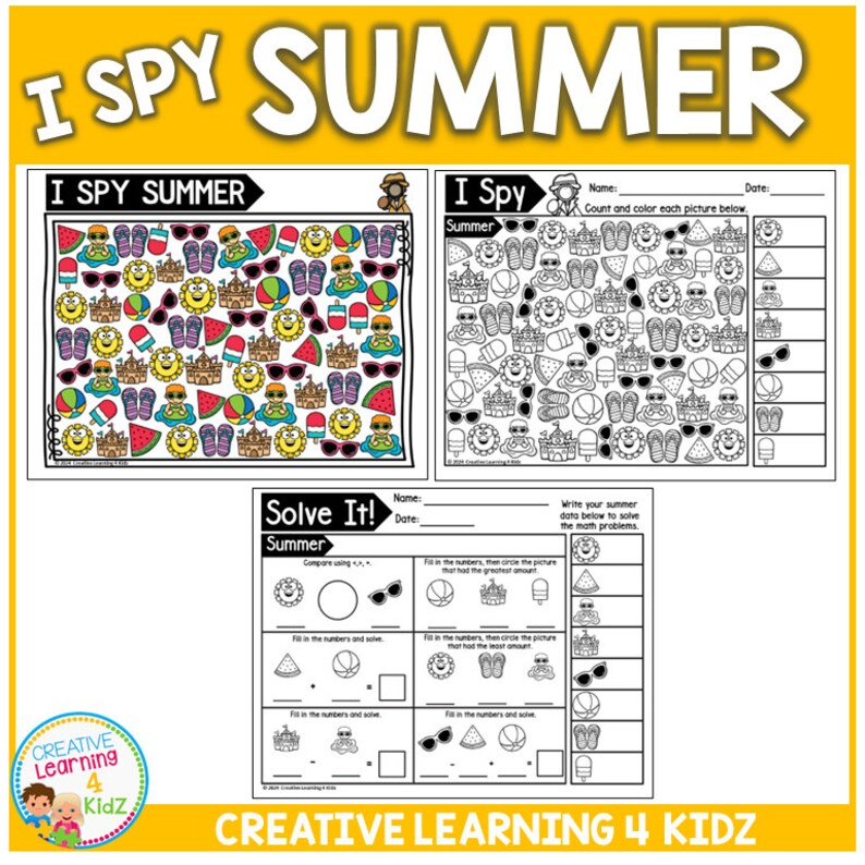 I Spy Summer Worksheets | Counting, Graphing & Tally Mark Math ...