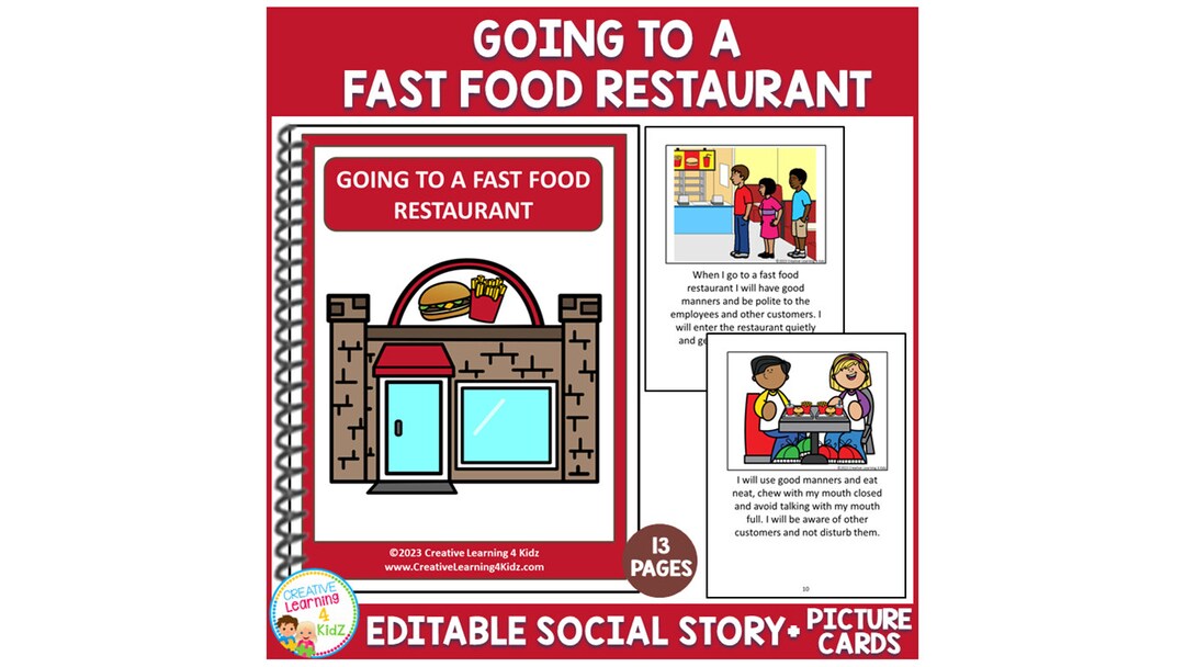 Social Story Going to a Fast Food Restaurant Book Autism PCS - Etsy