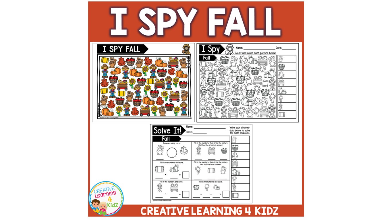 I Spy Fall Counting, Coloring, Tally and Graphing Activities - Etsy