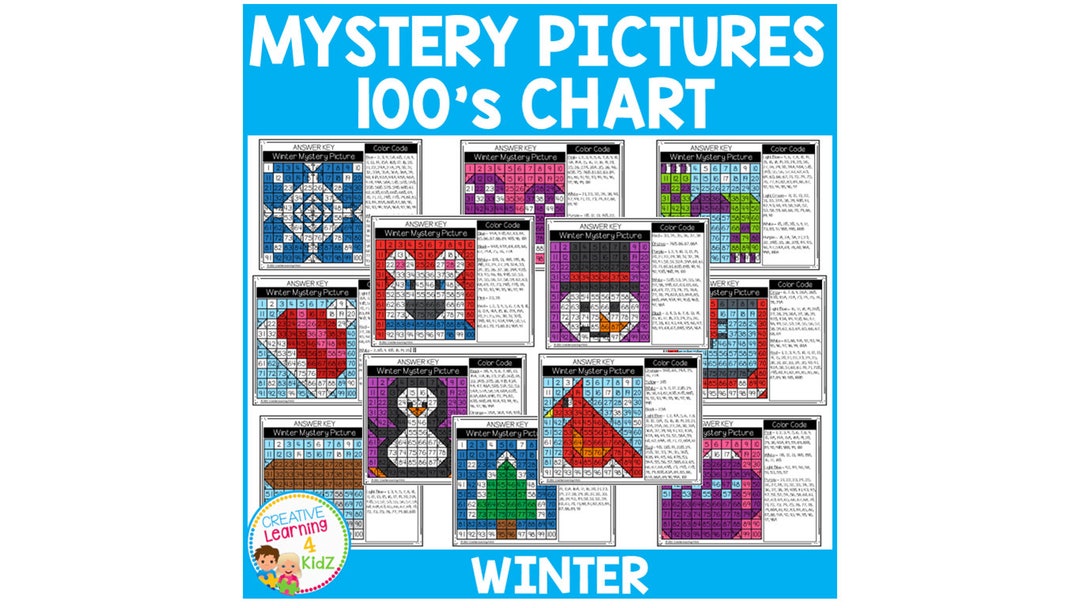 Winter 100s Chart Mystery Pictures Fun Color by Number Activity for ...