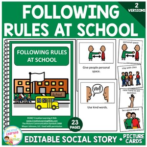 Following Rules at School (editable) Social Story Book Special ...
