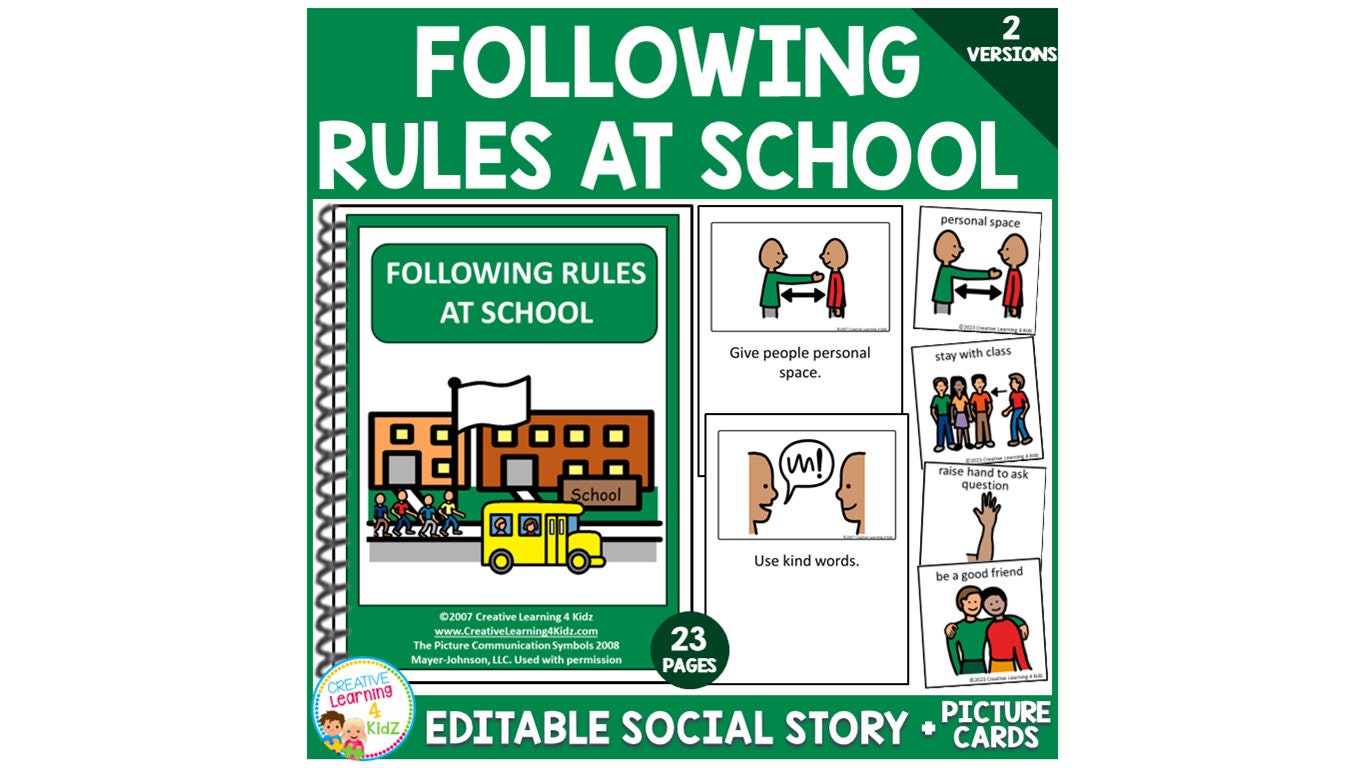 Following Rules at School (editable) Social Story Book Special ...