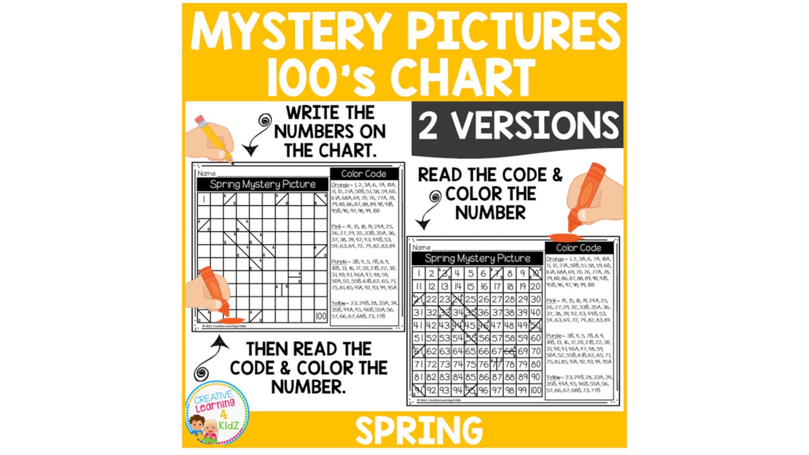 Spring Mystery Pictures 100's Chart Color by Number - Etsy