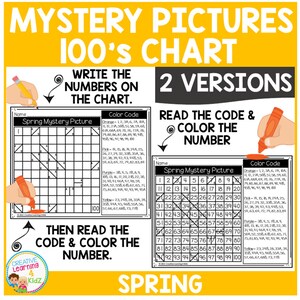 Spring Mystery Pictures 100's Chart Color by Number - Etsy