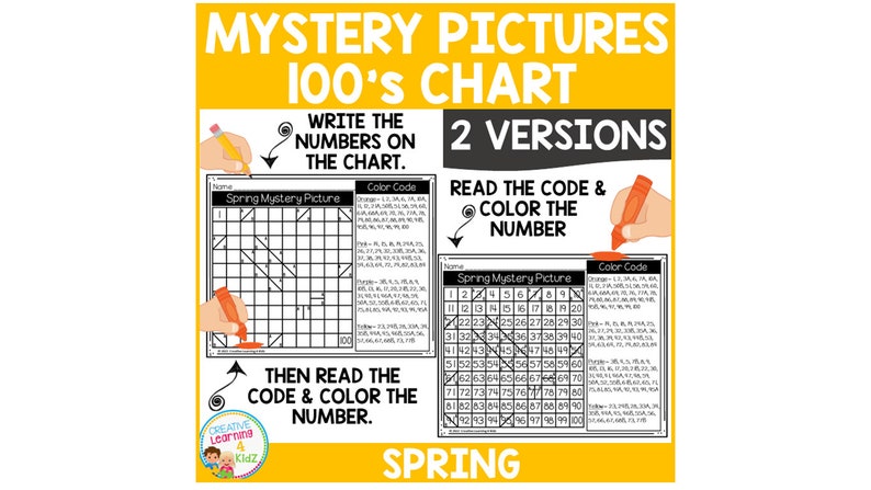 Spring Mystery Pictures 100's Chart Color by Number - Etsy Australia
