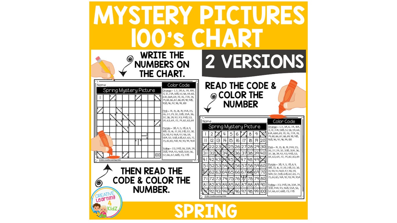Spring Mystery Pictures 100's Chart Color by Number - Etsy