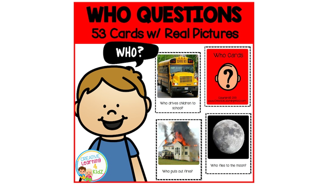 Who Question Cards WH Questions for Speech Therapy Autism ESL & Special ...
