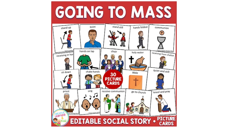 Social Story Going to Mass Book (editable) + 30 Picture Cards Church - Etsy