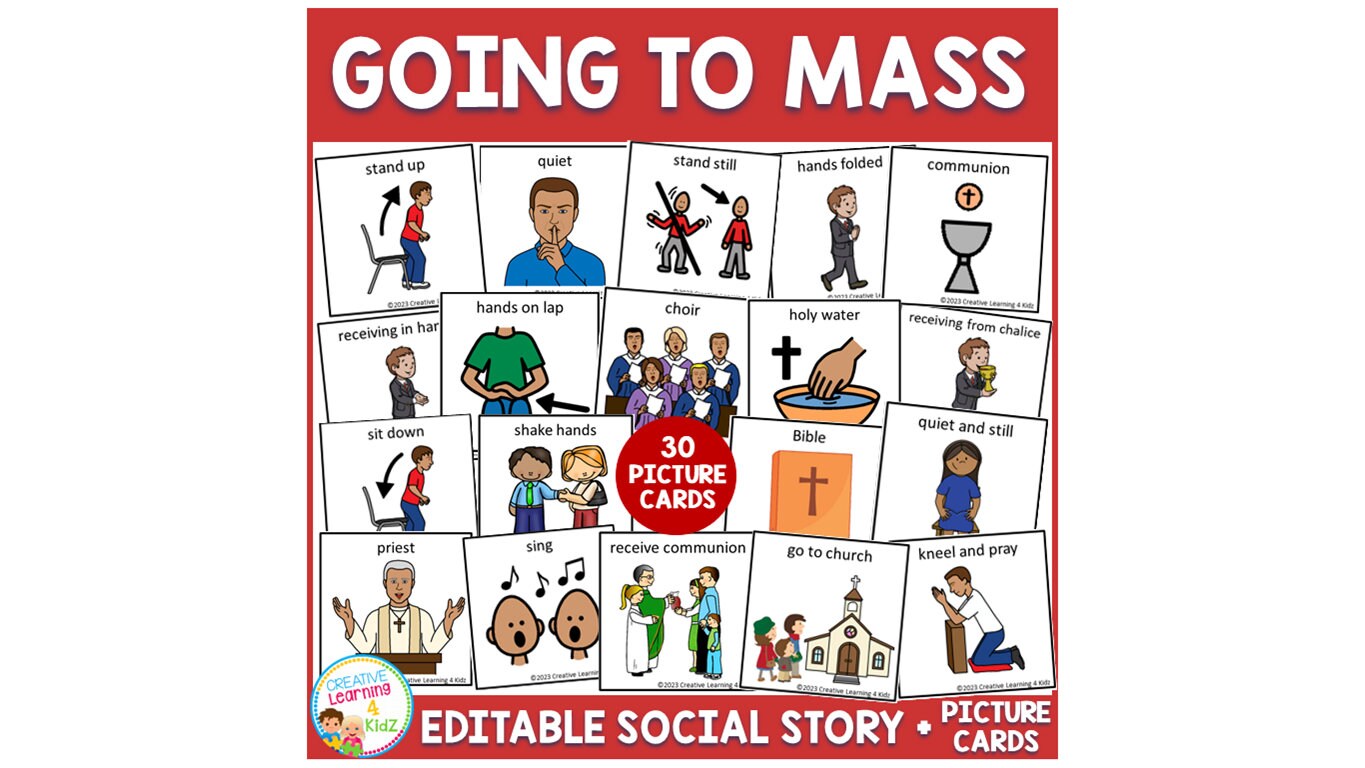 Social Story Going to Mass Book (editable) + 30 Picture Cards Church - Etsy