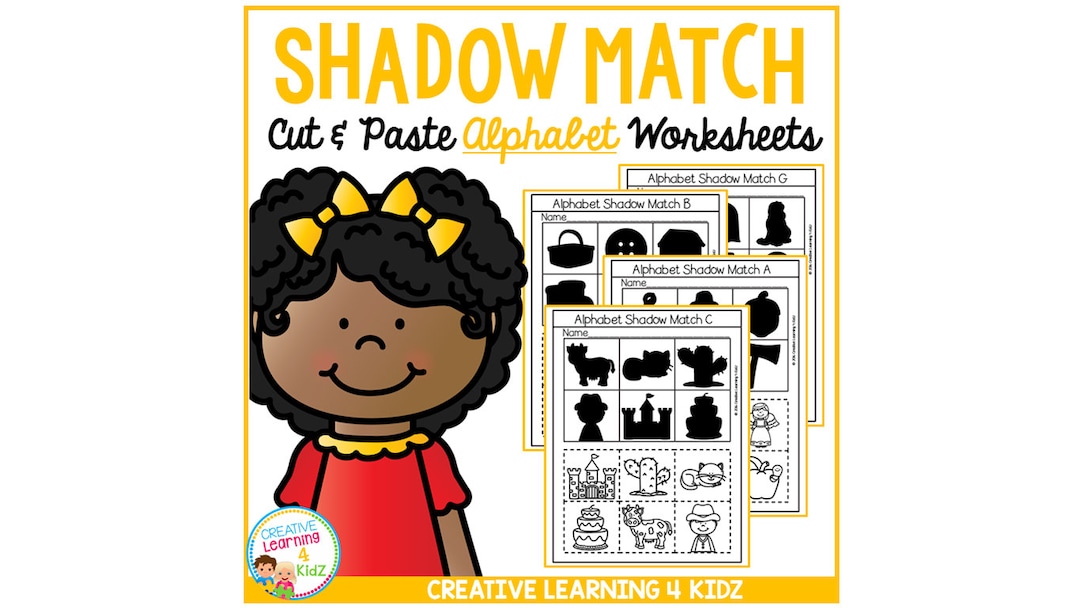 Shadow Matching Alphabet Cut & Paste Worksheets A-Z Picture Matching ...