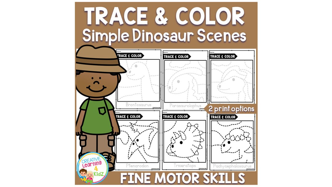 Trace and Color Dinosaur Picture Scenes Fine Motor Skills - Etsy
