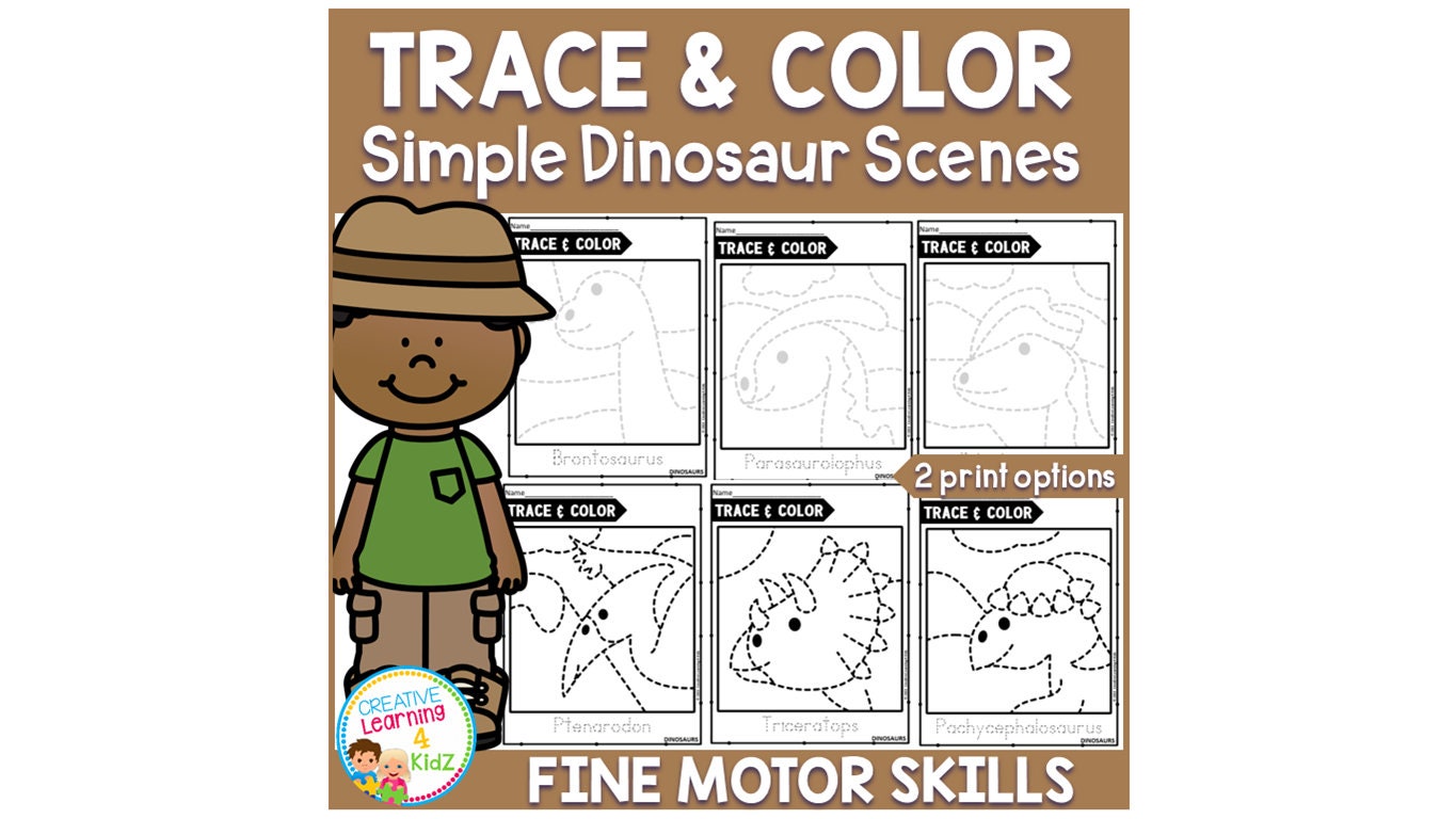 Trace and Color Dinosaur Picture Scenes Fine Motor Skills - Etsy