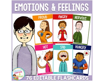 Emotions & Feelings Learning Flashcards Classroom Tools for - Etsy