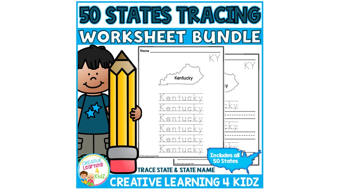 50 States Handwriting Practice Tracing Worksheets USA Geography - Etsy