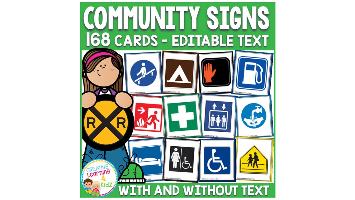 Community Safety Signs 168 Flashcards (editable Text) - Etsy