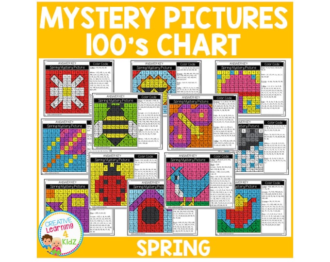 Spring Mystery Pictures 100's Chart Color by Number - Etsy