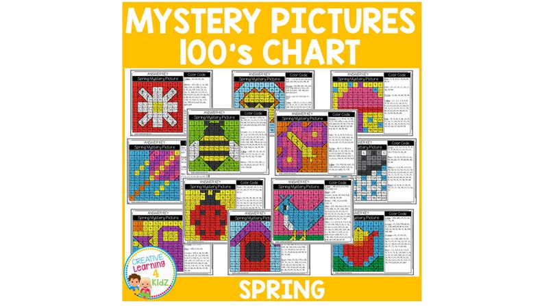 Spring Mystery Pictures 100's Chart Color by Number - Etsy Australia