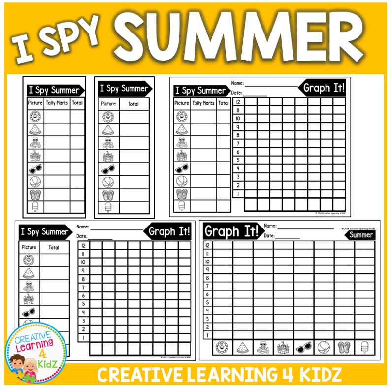 I Spy Summer Counting, Coloring, Tally and Graphing Activities - Etsy