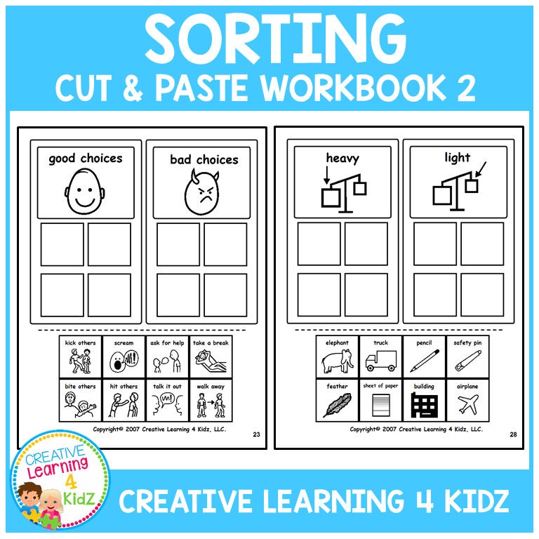 Cut & Paste Sorting Workbook 2 ABA Autism - Etsy