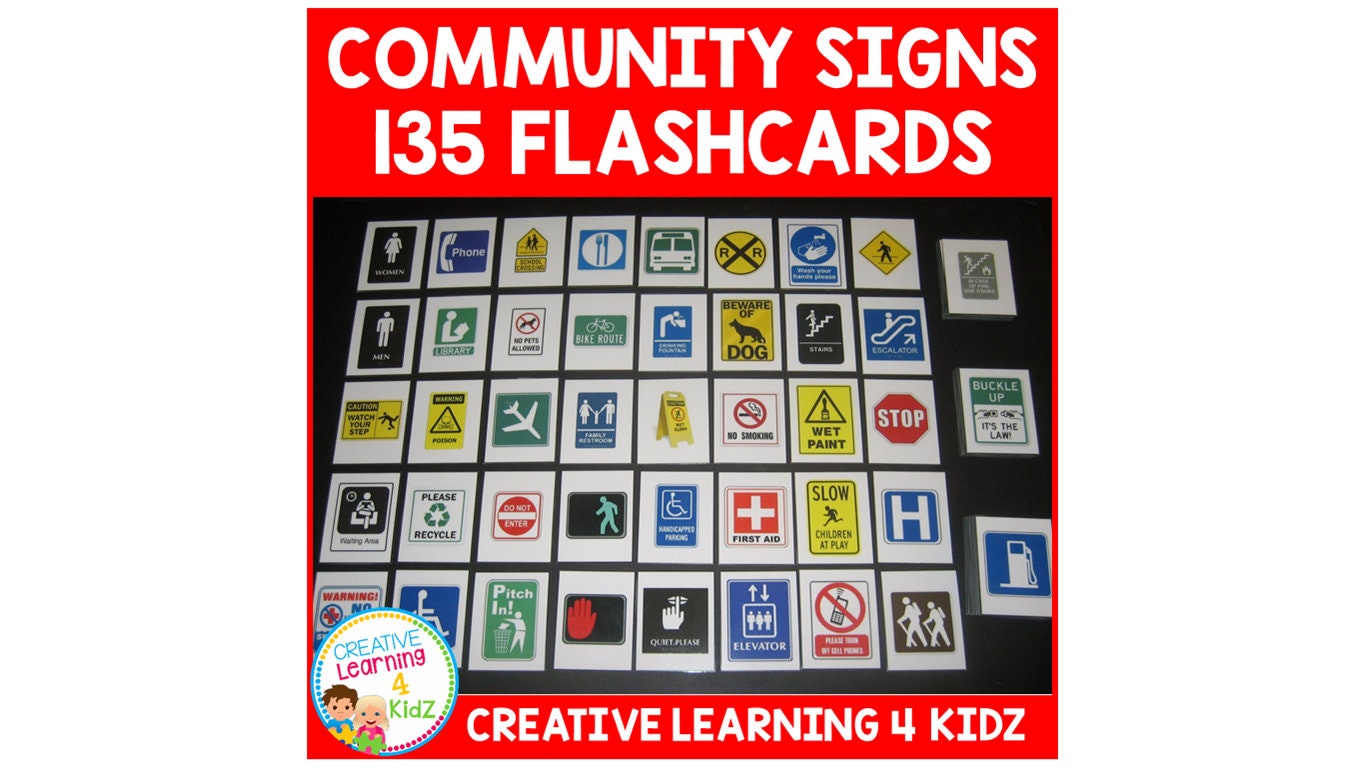 Community Signs Symbols Safety Cards Survival Flashcards - Etsy