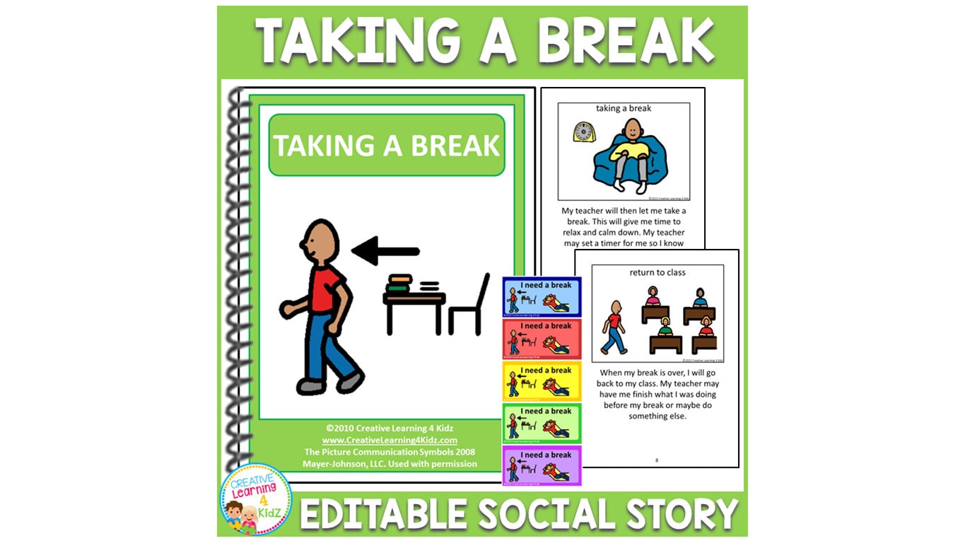 Social Story Taking a Break Book + Break Cards (editable) Behavior ...
