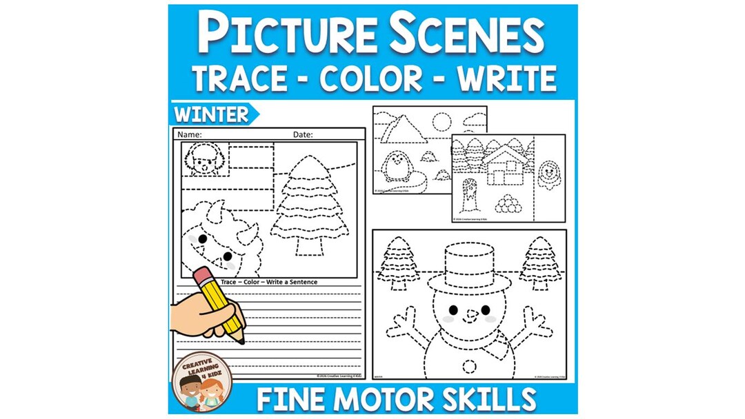 Winter Tracing & Coloring Scenes | Fine Motor and Pre-writing Practice ...