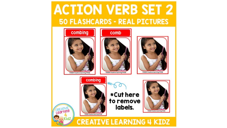 Action Verb Cards 2 Real Photos Speech Therapy ESL Special Education - Etsy