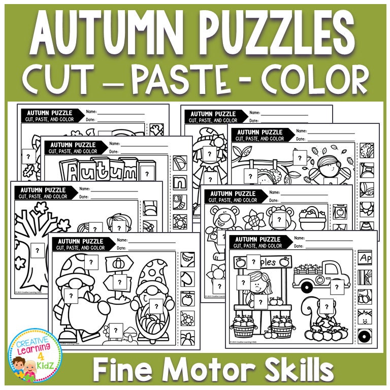 Autumn Puzzles Cut and Paste Activity Fall Fine Motor Skills - Etsy