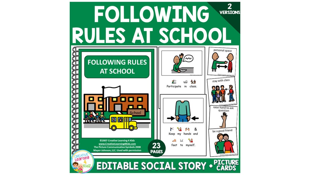 Following Rules at School (editable) Social Story Book Special ...