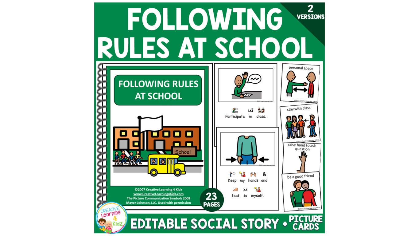 Following Rules at School (editable) Social Story Book Special ...