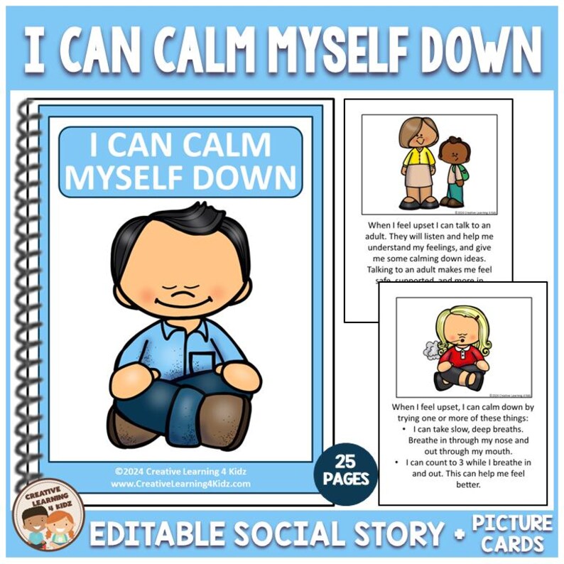 Social Story I Can Calm Myself Down Editable + 26 Picture Cards ...