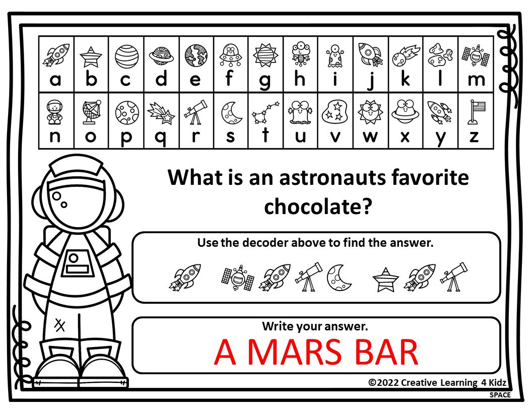 Crack the Code Space Riddles Secret Code Worksheets - Etsy