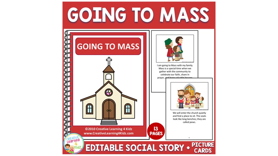 Social Story Going to Mass Book (editable) + 30 Picture Cards Church - Etsy