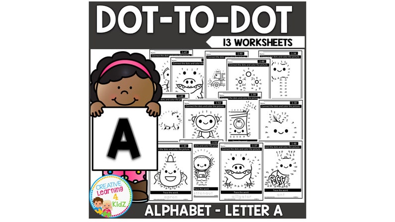 Alphabet Dot to Dot Letter A Worksheets Counting Numbers - Etsy