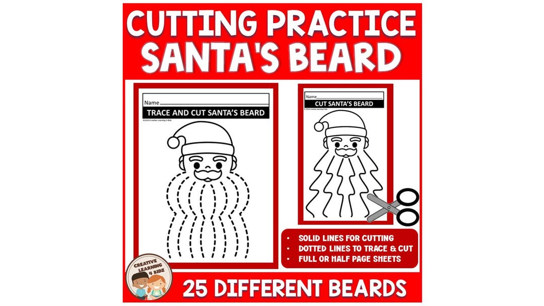 Cutting Practice Santa's Beard Scissor Skills Worksheets Christmas Fine ...