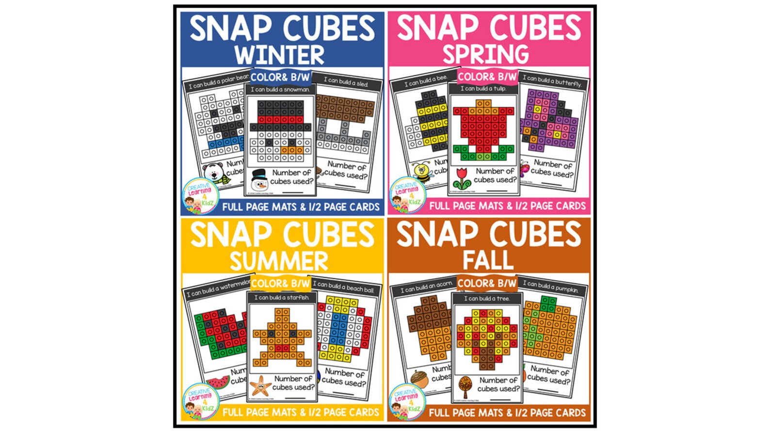 Seasons Snap Cube Activities Bundle – 40 Fall, Winter, Spring & Summer ...