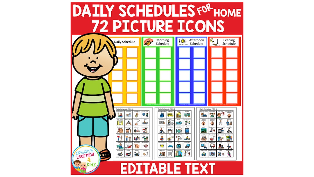 Daily Schedule Boards for Home (editable) Visual Picture Icon Cards ...